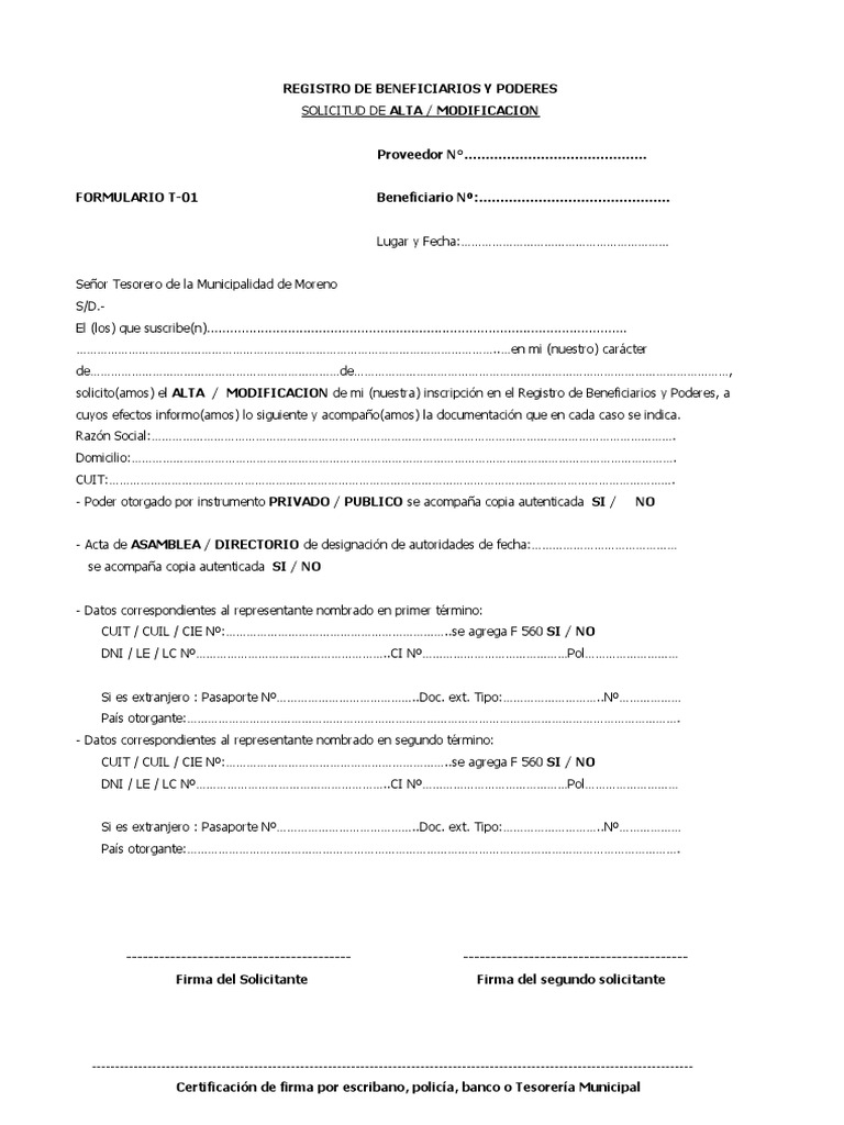 Formulario T-01 Rafam Reg. Benefic | PDF | Aplicaciones de la criptografía | Privacidad