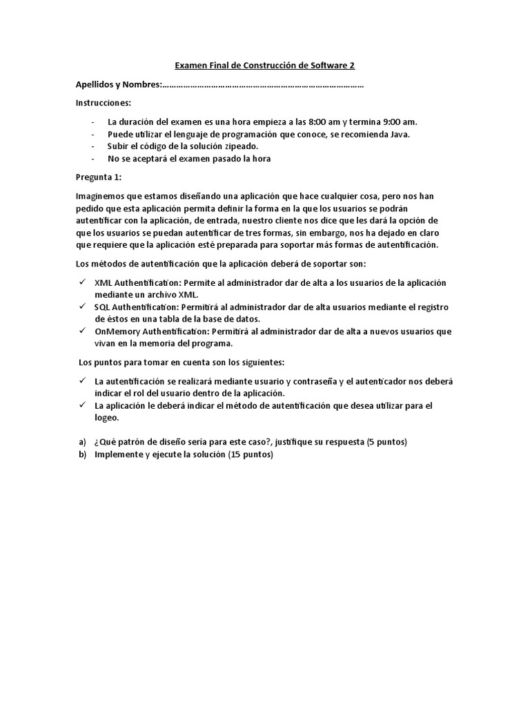 Examen Final 2021 de Construcción de Software 2 | PDF