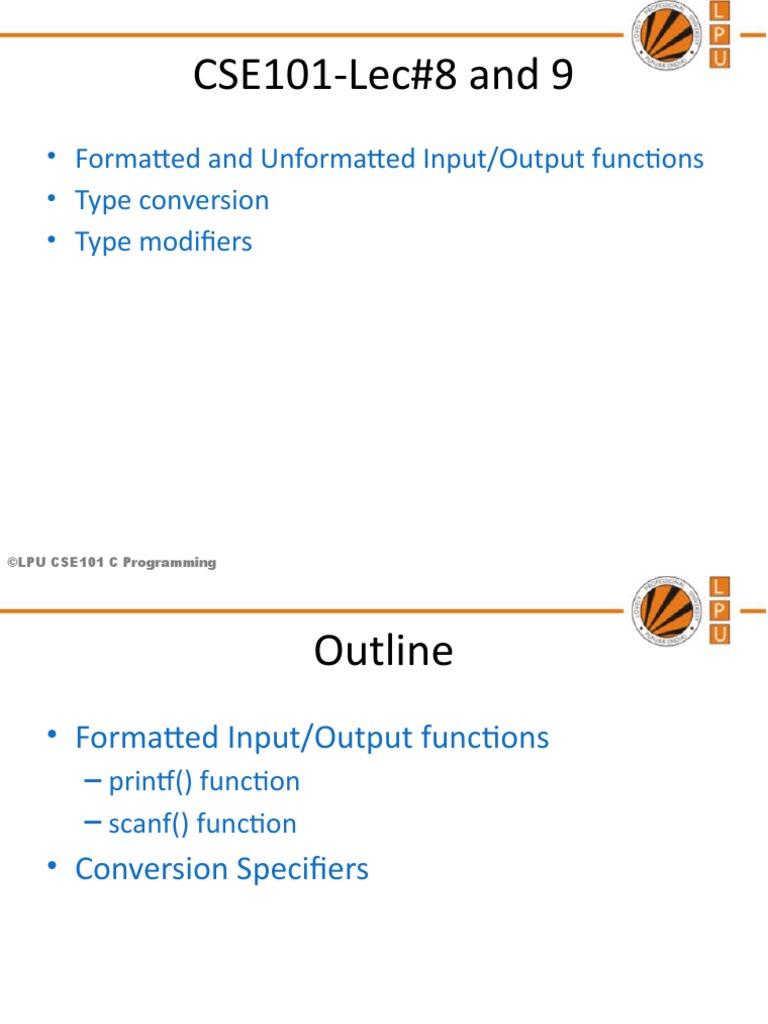 Lecture 8 And 9formatted Unformatted Functions Type Conversion Type Modifiers Pdf 0577