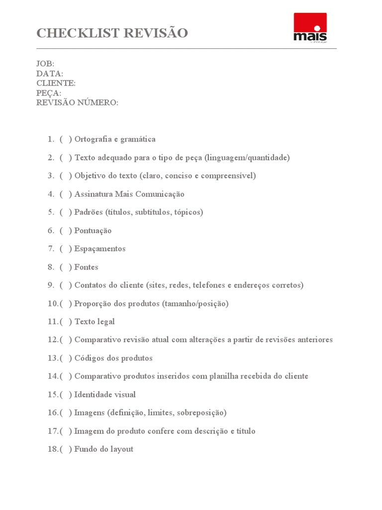 MODELO CHECKLIST REVISÃO.docx | PDF