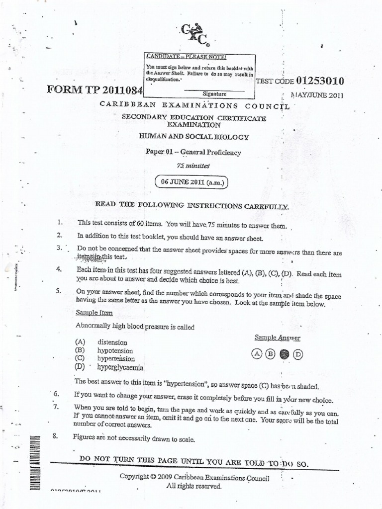 HSB - Multiple Choice CSEC 2011 | PDF