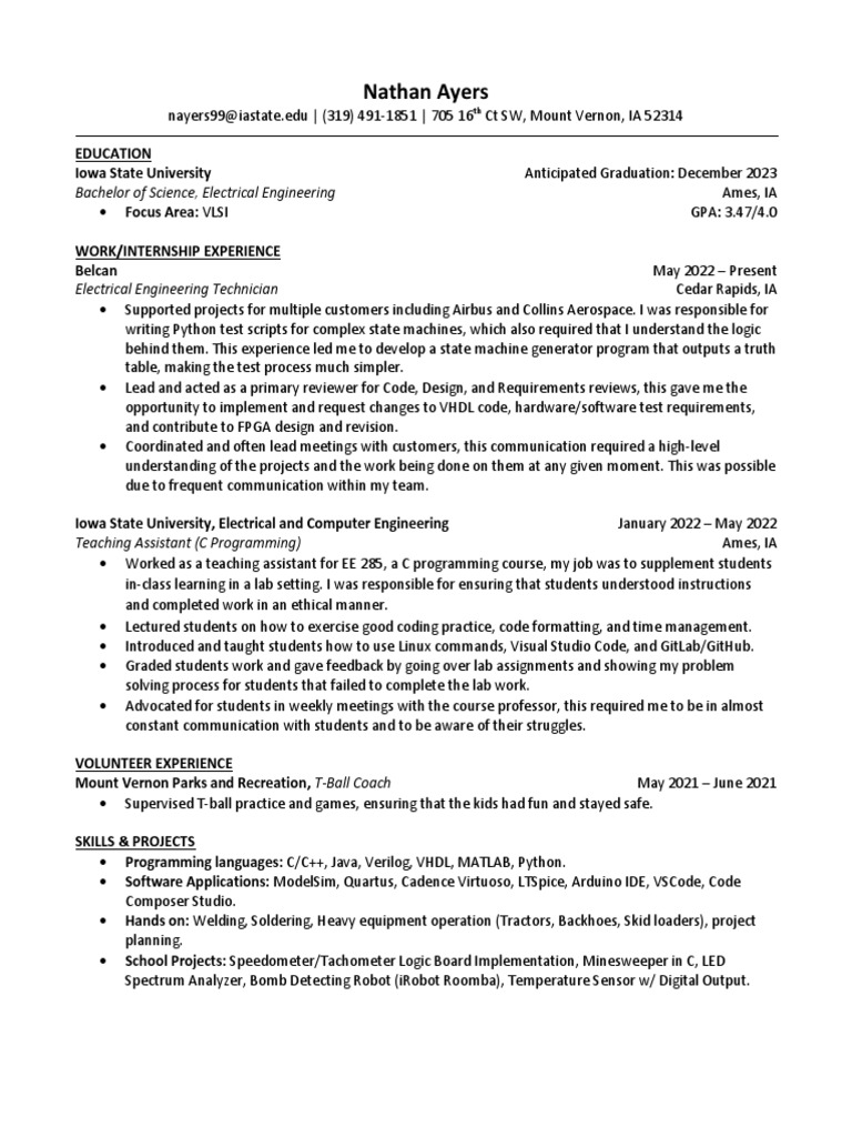 Nathanayers Resume | PDF | Computer Programming | Electrical Engineering