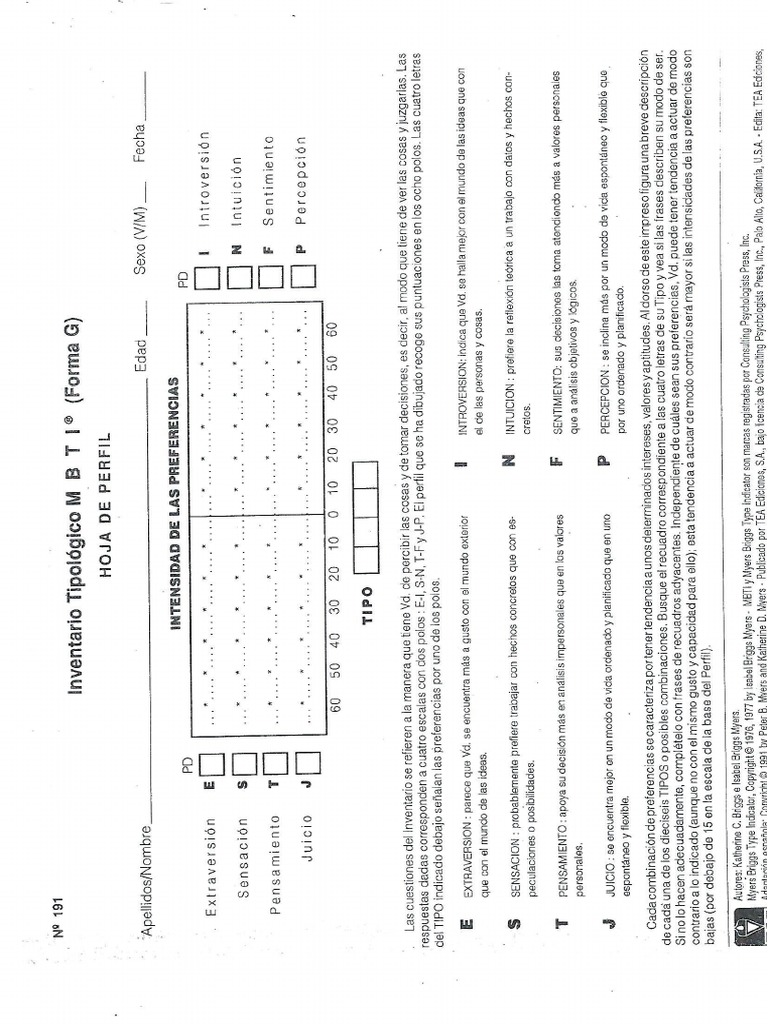 MBTI Hoja de Perfil PDF | PDF