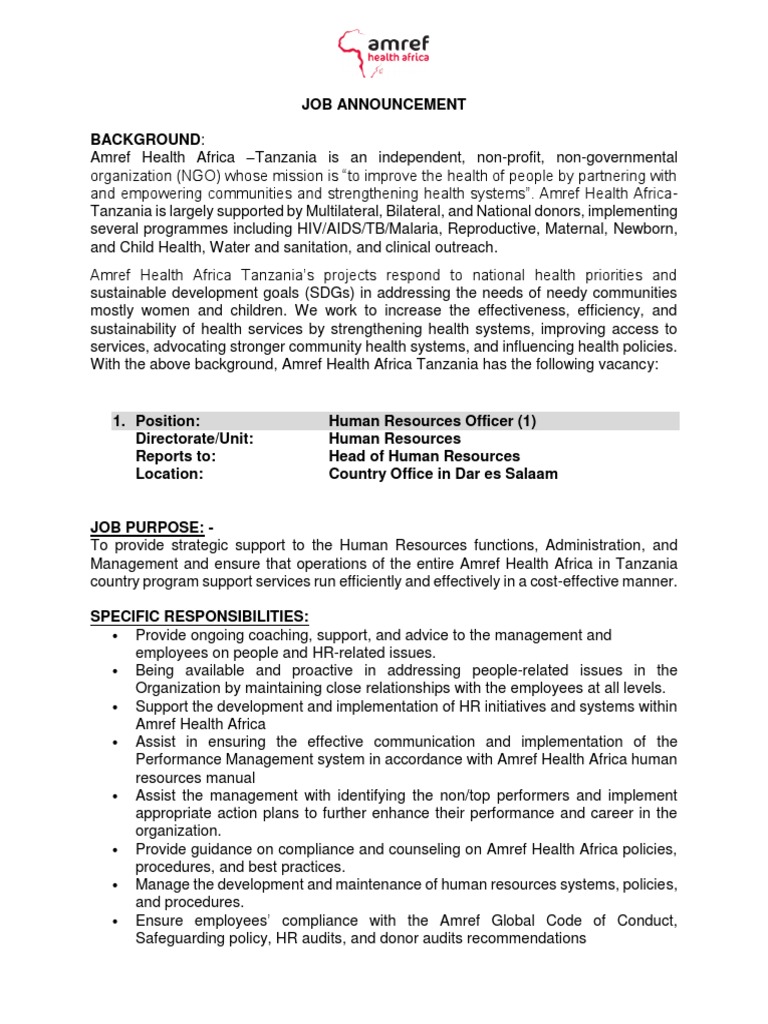 Job Advert For Human Resources Officer | PDF | Employment | Human Resources Job Advert For Human Resources Officer | PDF | Employment | Human Resources