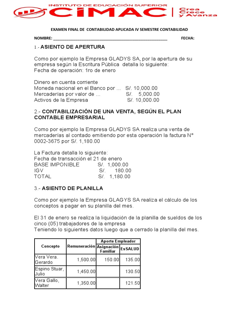Examen Final Contabilidad Aplicada | PDF | Contabilidad | Economias