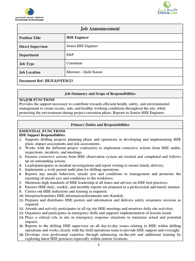 HSE Engineer-1 | PDF | Safety | Emergency