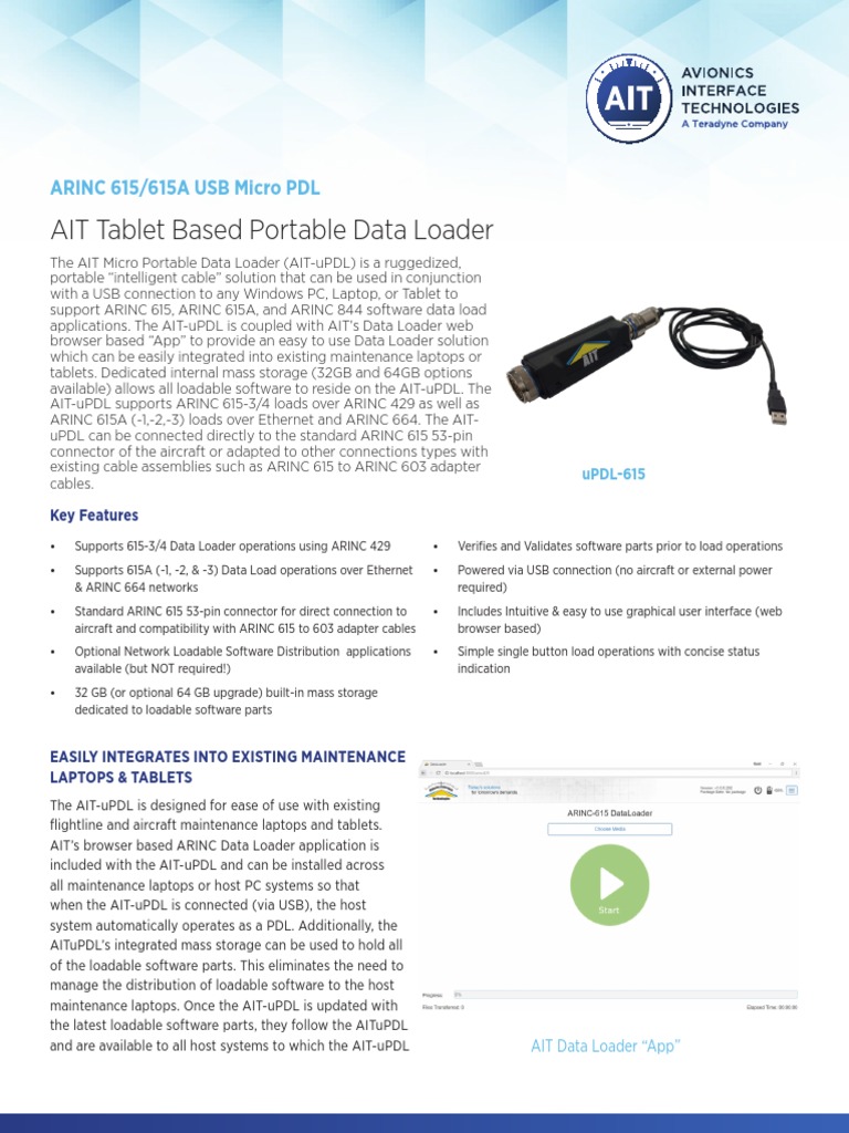 Ait Dataloader Micro Pdl Datasheet 1 Pdf Pdf Usb Laptop