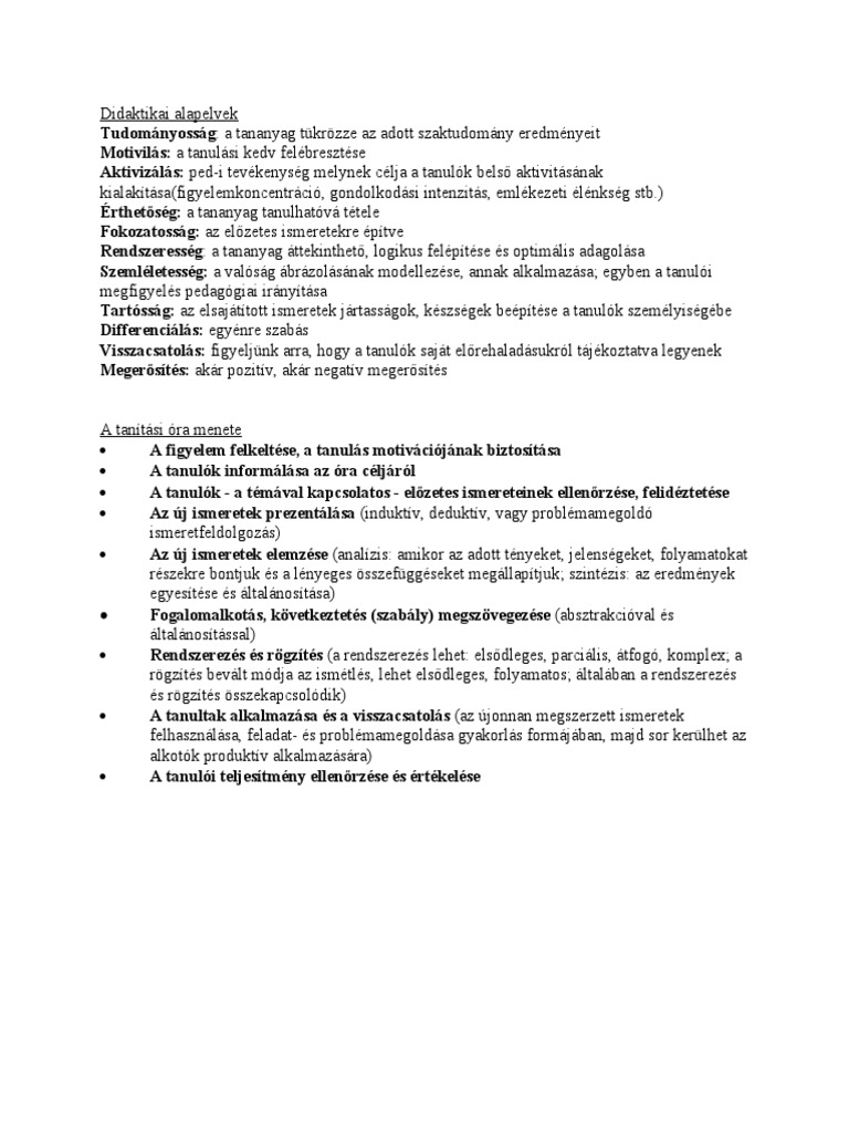 Didaktikai Alapelvek | PDF
