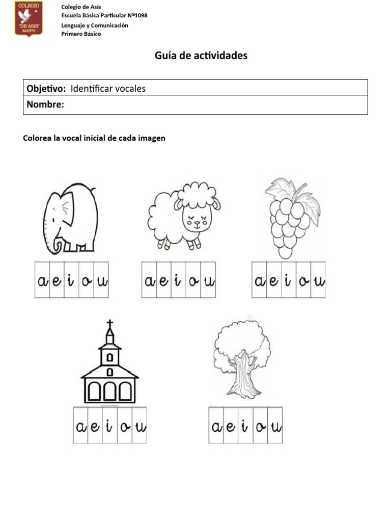 Guía de Actividades - Vocales | PDF | Artes del Lenguaje y Comunicación ...