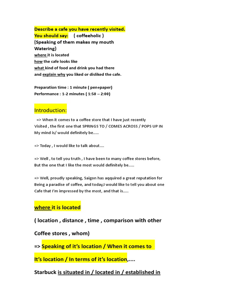 Recent Cafe Visit Description | PDF | Coffeehouse