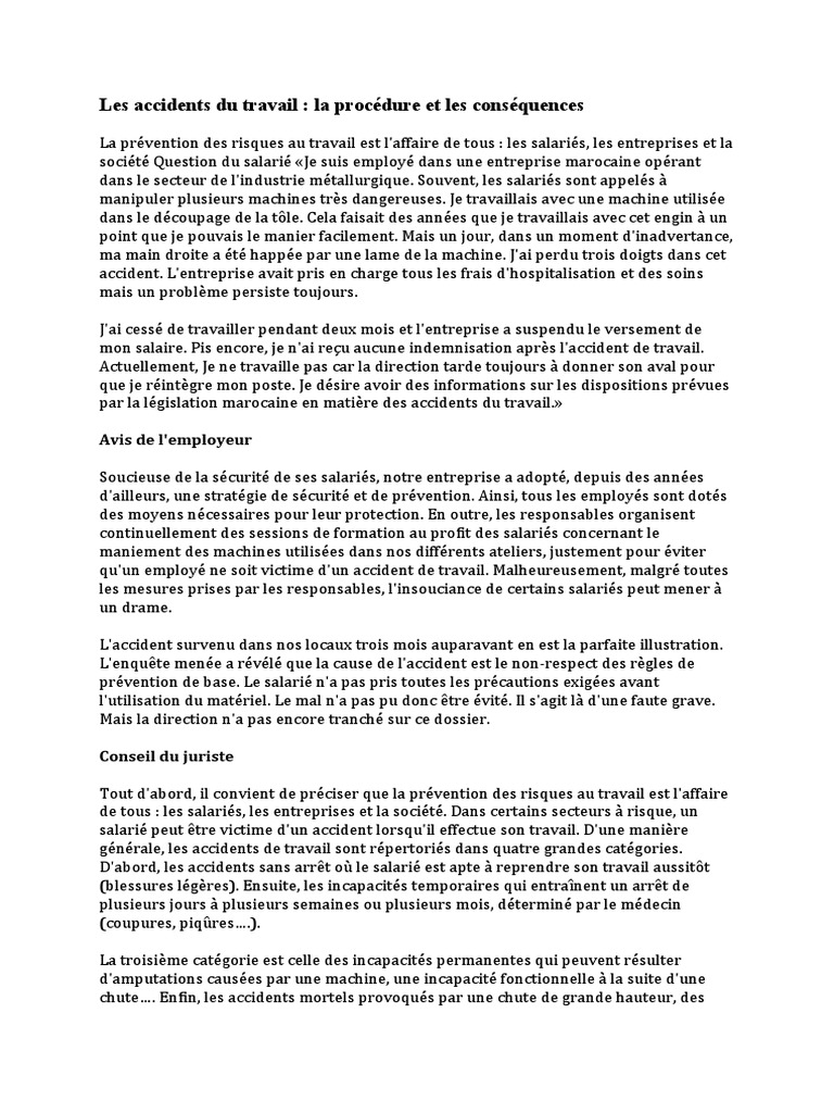 Les Accidents Du Travail - Procedure | PDF | Prophylaxie | Sécurité