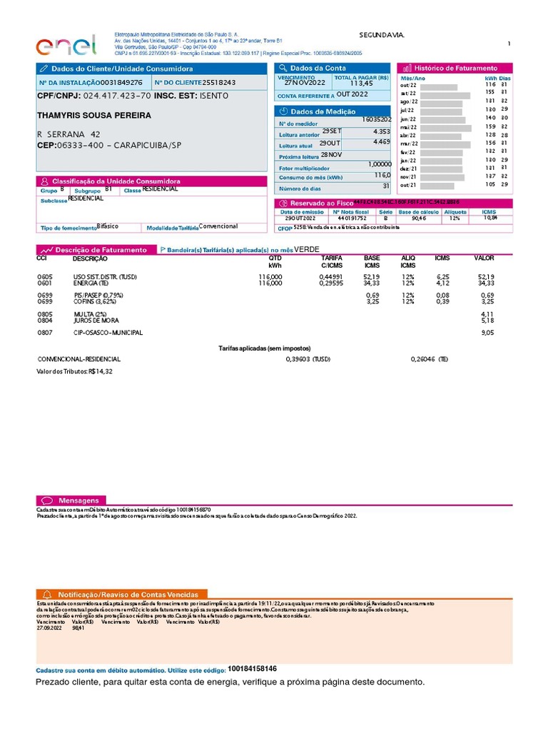 Enel Fatura Outubro 22 | PDF