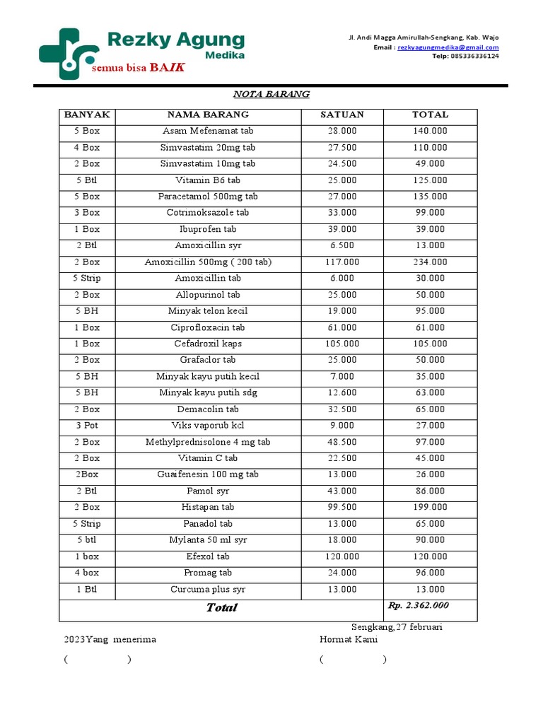 Nota Belanja SMK Persada Wajo | PDF