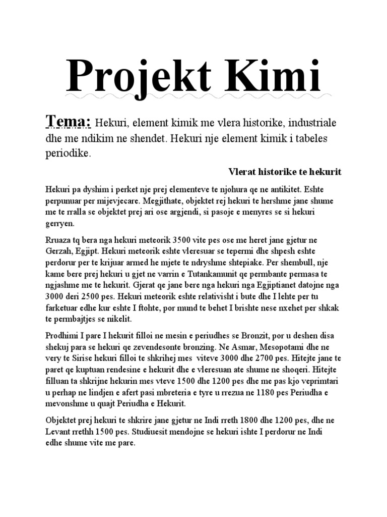 Hekuri Element Kimik Me Vlera Historike Industriale Dhe Me Ndikim Ne ...