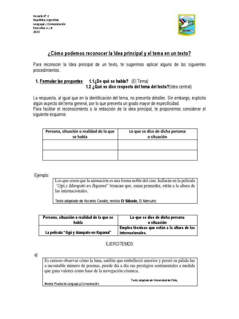 Cómo Podemos Reconocer La Idea Principal y El Tema en Un Texto | PDF ...