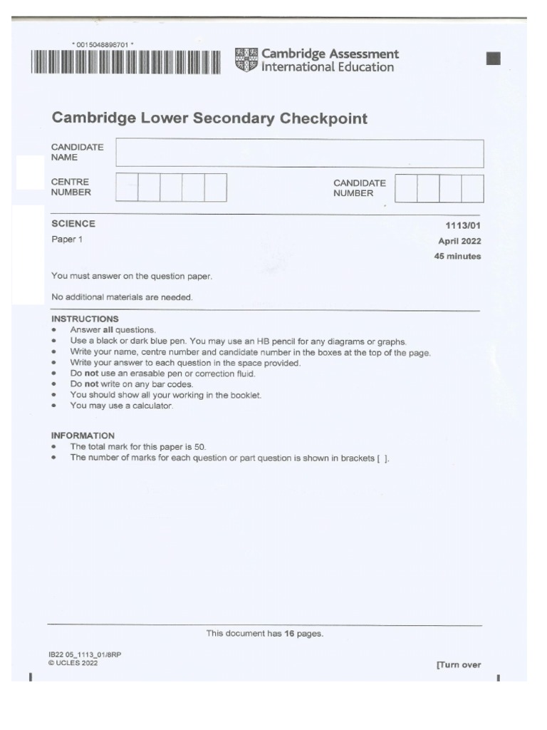 Checkpoint Science Past Question 1 | PDF