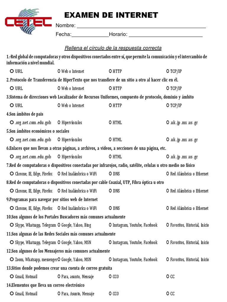 Examen de Internet | PDF | Red de computadoras | Red mundial