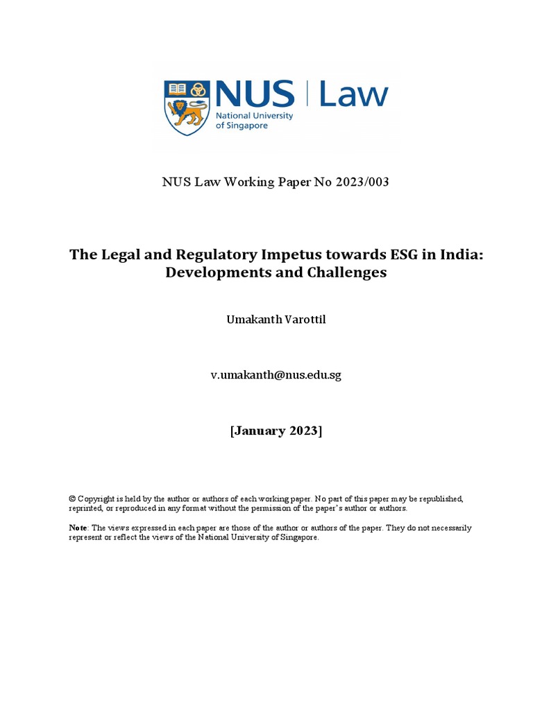 ESG Paper by Umakanth Varottil | PDF