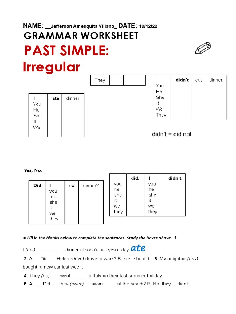 Past Simple Irregular Verbs Pdf