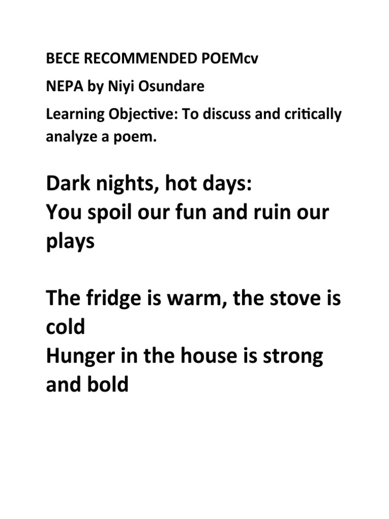 Bece Recommended Poem Nepa by Niyi Osundare | PDF