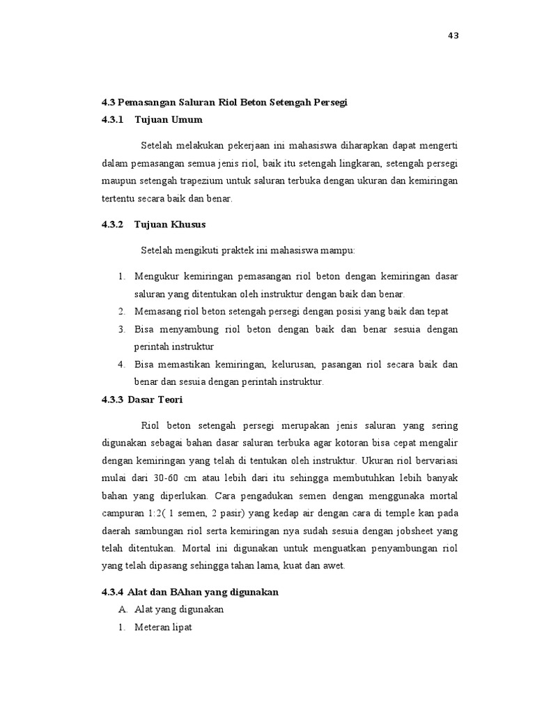 Pemasangan Saluran Riol Beton Setengah Persegi | PDF