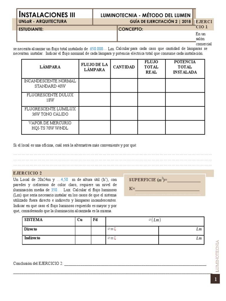 Guia 2-2022 Luminotecnia | PDF | Encendiendo | Ciencias fisicas