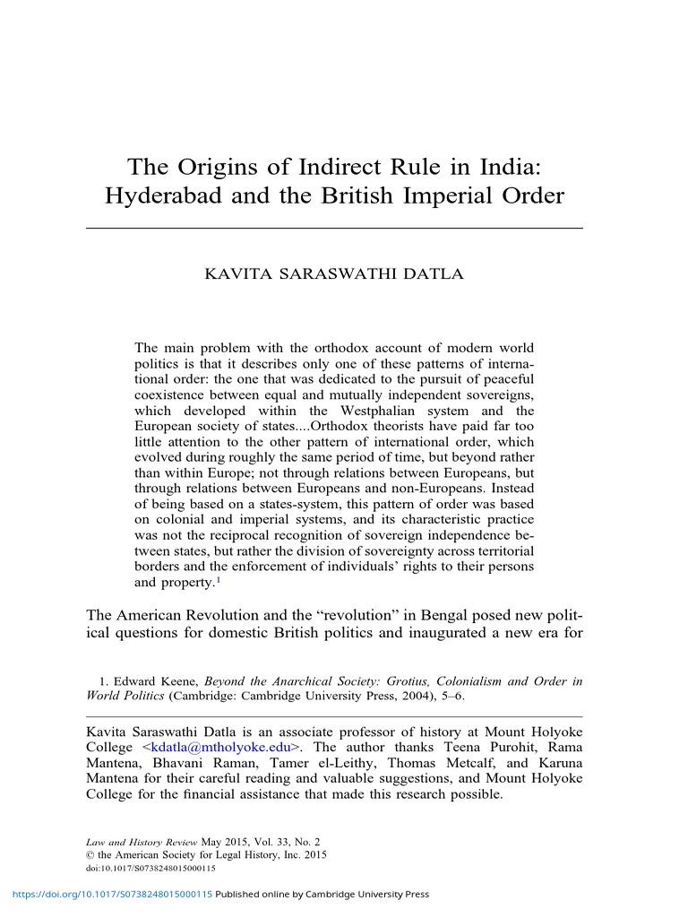 The Origins of Indirect Rule in India Hyderabad and The British ...