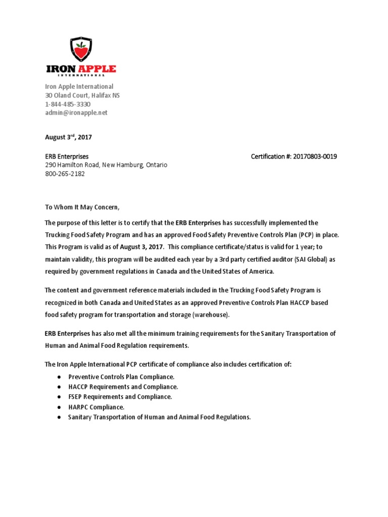 Letter of Assurance PDF | PDF | Regulatory Compliance | Warehouse