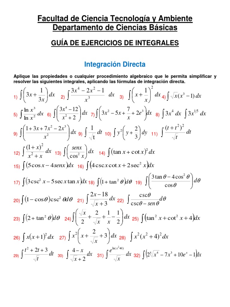 Guía de Ejercicios de Integrales | PDF | Cálculo | Zona