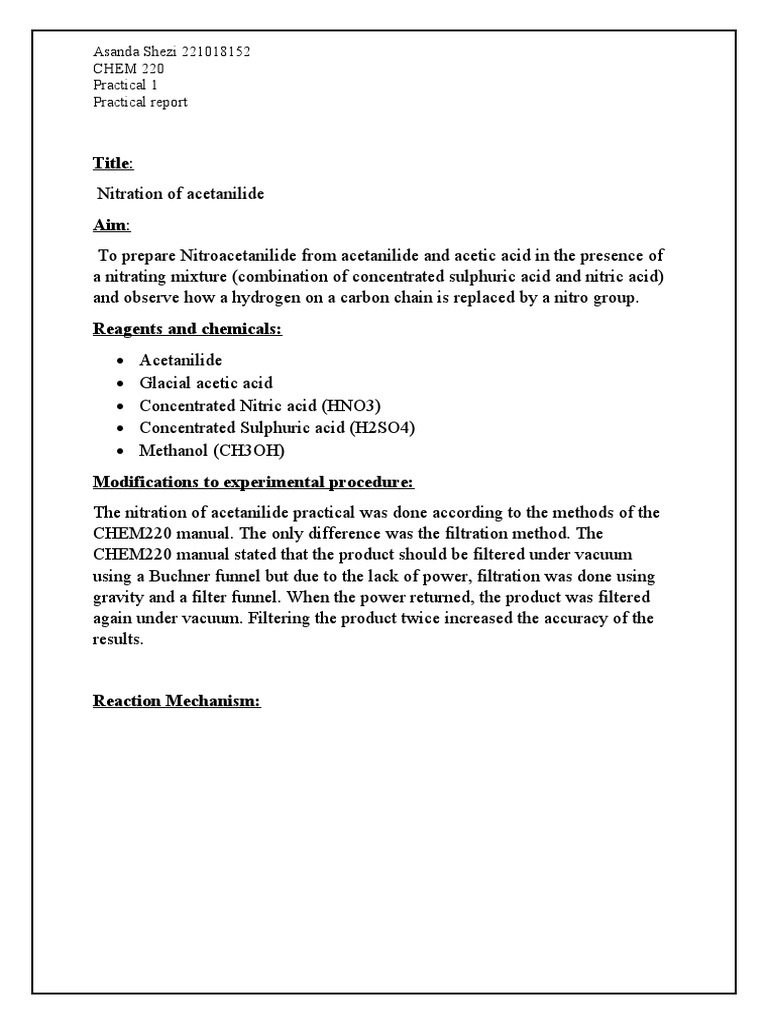 Nitration of Acetanilide Report | PDF