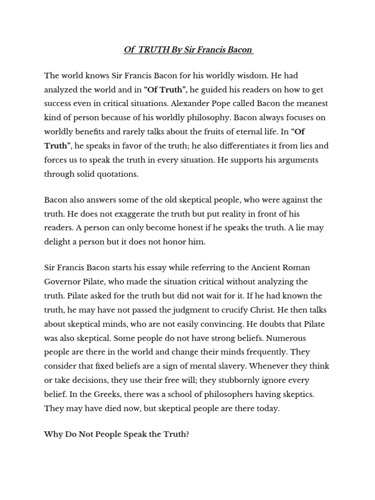 Of TRUTH by Sir Francis Bacon | PDF | Truth | Skepticism