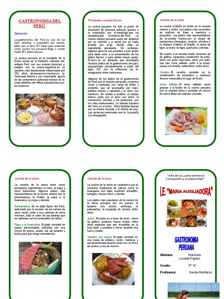 TRIPTICO GASTRONOMIA DEL PERU | PDF | Alimentos | Cocina