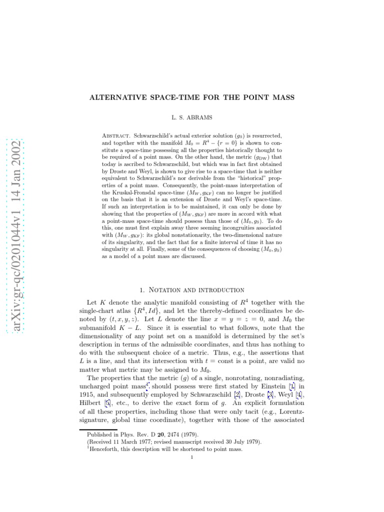 Alternative Space-Time for Point Mass | PDF | Black Hole | Spacetime
