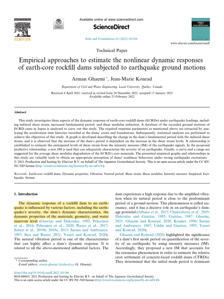Empirical Approaches To Estimate The Nonlinear Dynamic Responses Of Earth Core Rockfill Dams