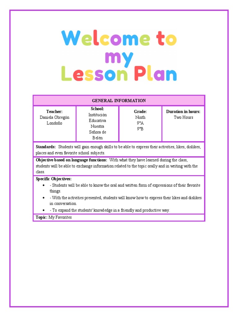 My Favorites - Lesson Plan | PDF | Vocabulary | Information