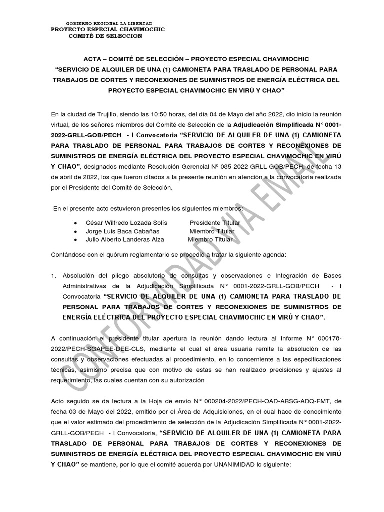 3 Acta Cons y Observ As 01-2022 Servicio Camioneta | PDF | Tecnología