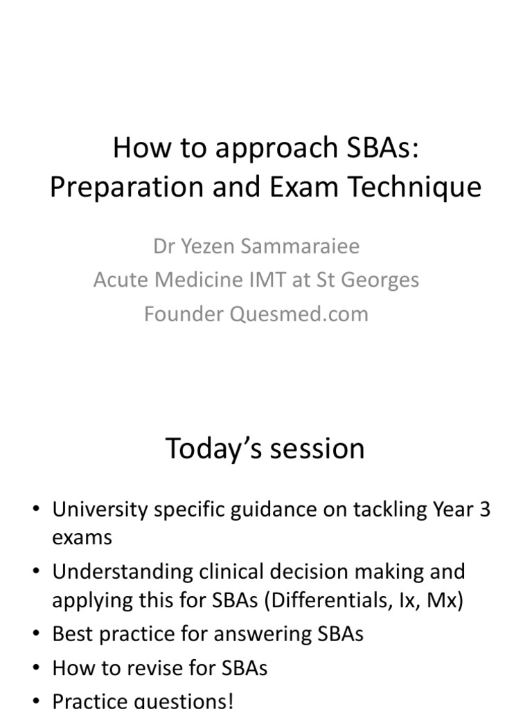 SGH How To Approach SBAs | PDF | Clinical Medicine | Medical Specialties