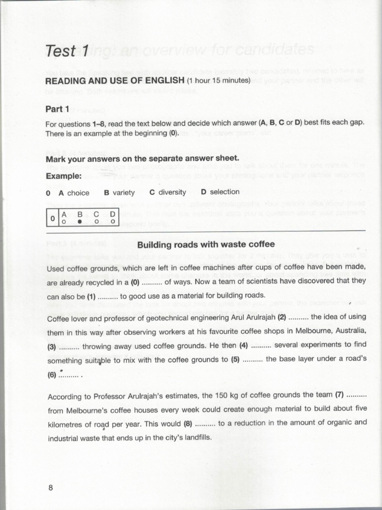 First For Schools 4 Test 1 | PDF