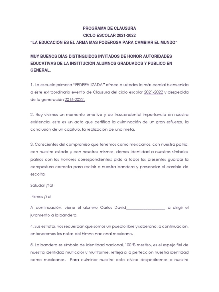 Programa de Clausura | PDF