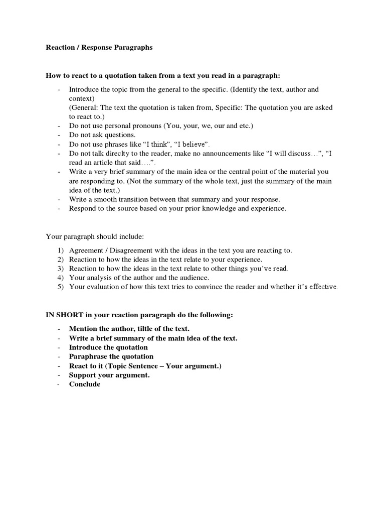 Reaction Paragraphs | PDF