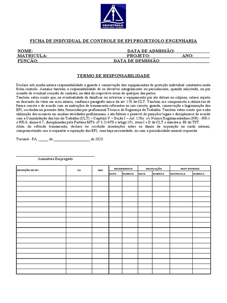 Ficha de Epi Editável | PDF