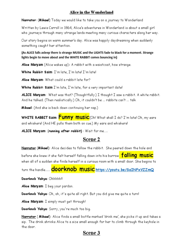 Alice in The Wonderland Script | PDF | Alice (Alice's Adventures In Wonderland) | Alice's ...
