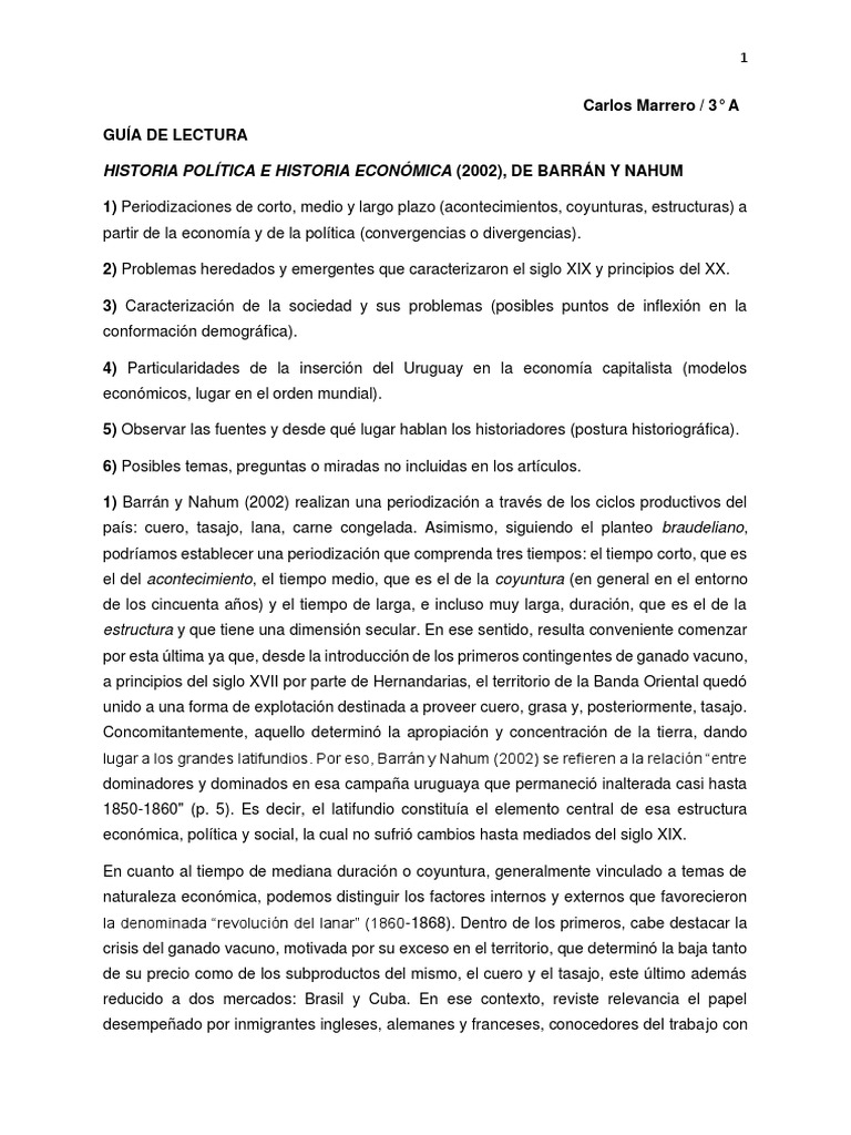 Guia de Lectura Barran y Nahum | PDF | Uruguay | Capitalismo
