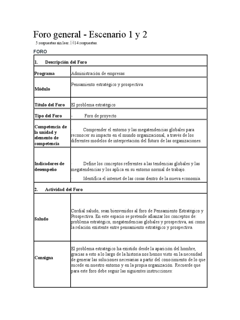 Foro General Escenario 1 y 2 | PDF | Pensamiento