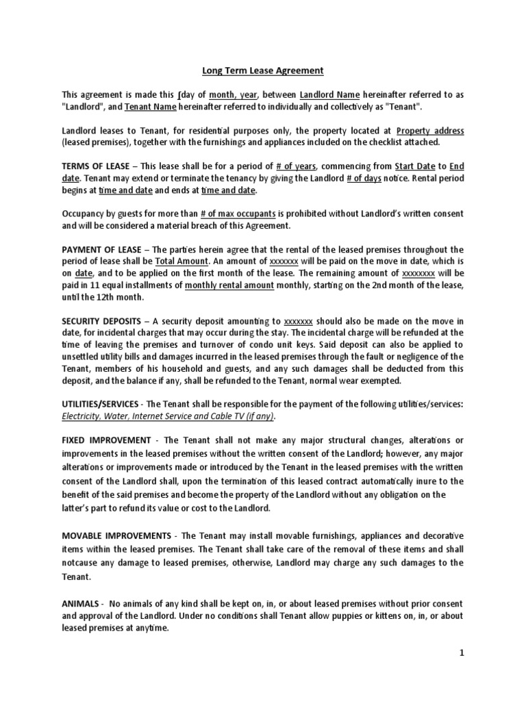 Long-Term Lease Agreement Template | PDF | Lease | Leasehold Estate