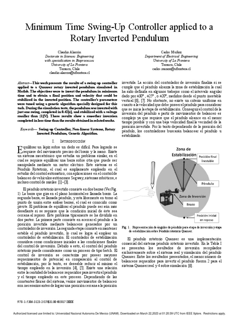 Minimum Time Swing-Up Controller Applied To A Rotary Inverted Pendulum PDF | PDF | Péndulo ...