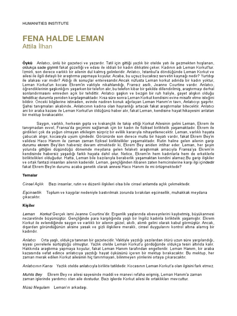 Attila Ilhan Fena Halde Leman Oyku | PDF