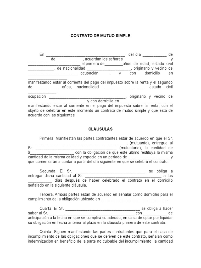 Contrato de Mutuo Simple | PDF | Daños y perjuicios | Ley de obligaciones
