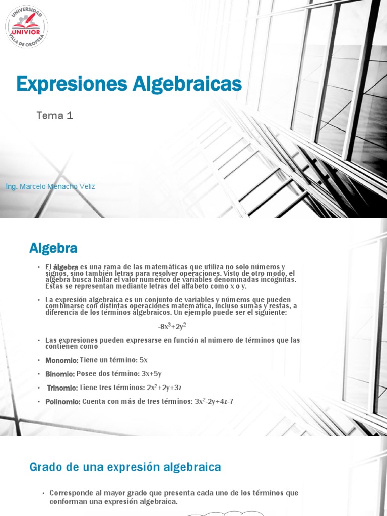 Tema 1 - Expresiones Algebraicas | PDF