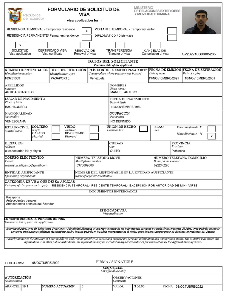 Solicitud Visa Generada | PDF | Visa de viaje | Relaciones Internacionales